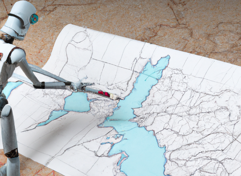 DALL·E 2023-03-23 21.09.16 - The robot examines a geographical map, a ...